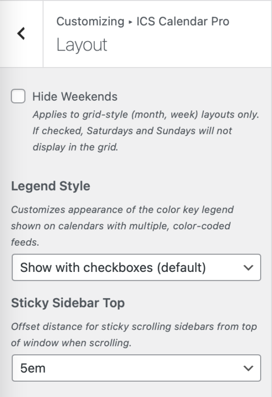 Customizer – ICS Calendar