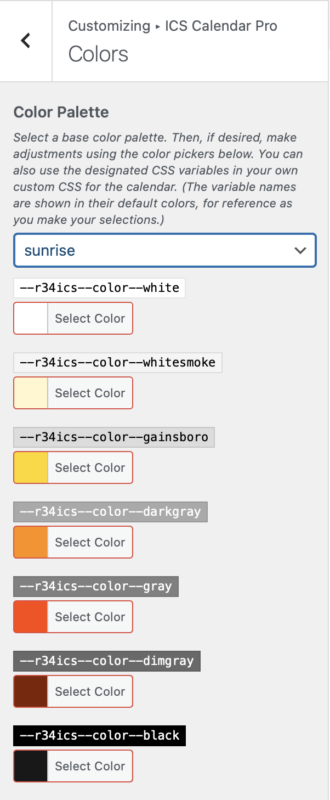 Color Palettes – ICS Calendar